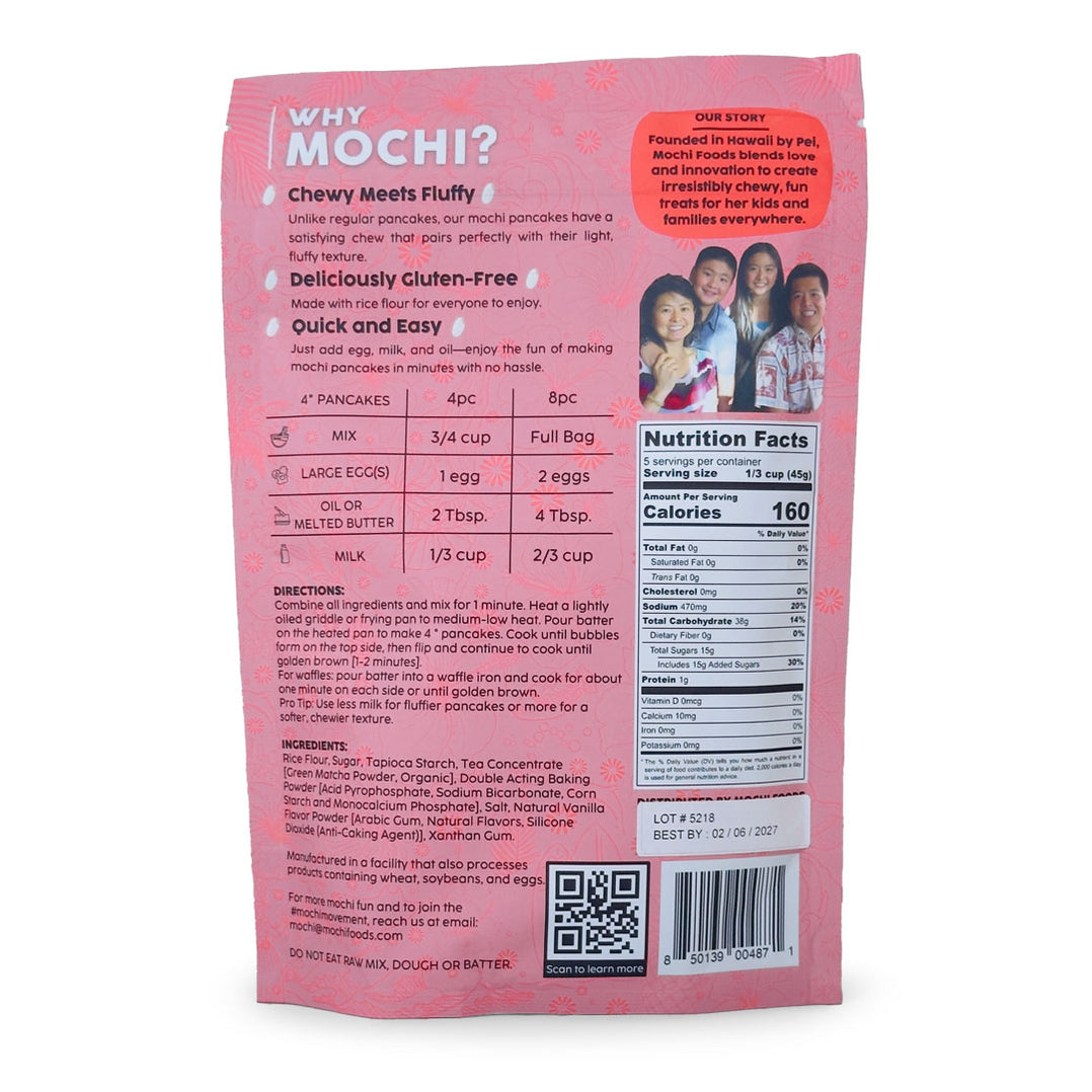 Mochi Foods Rice Flour Pancake Mix - Matcha, Gluten Free 8 oz (227g ...