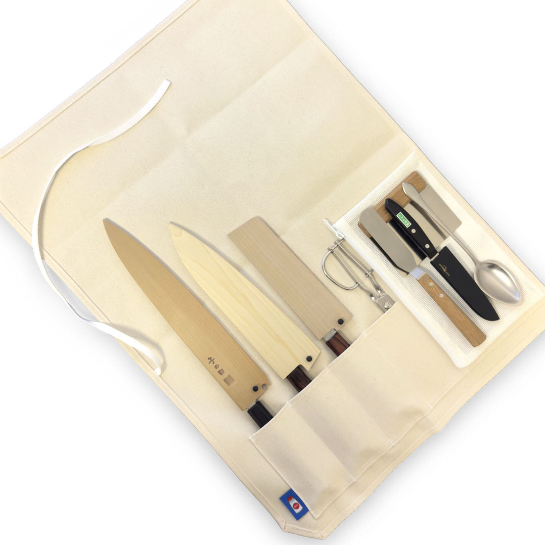 Canvas 6 Slots Knife Roll with Utility Pouch - Natural White — MTC Kitchen