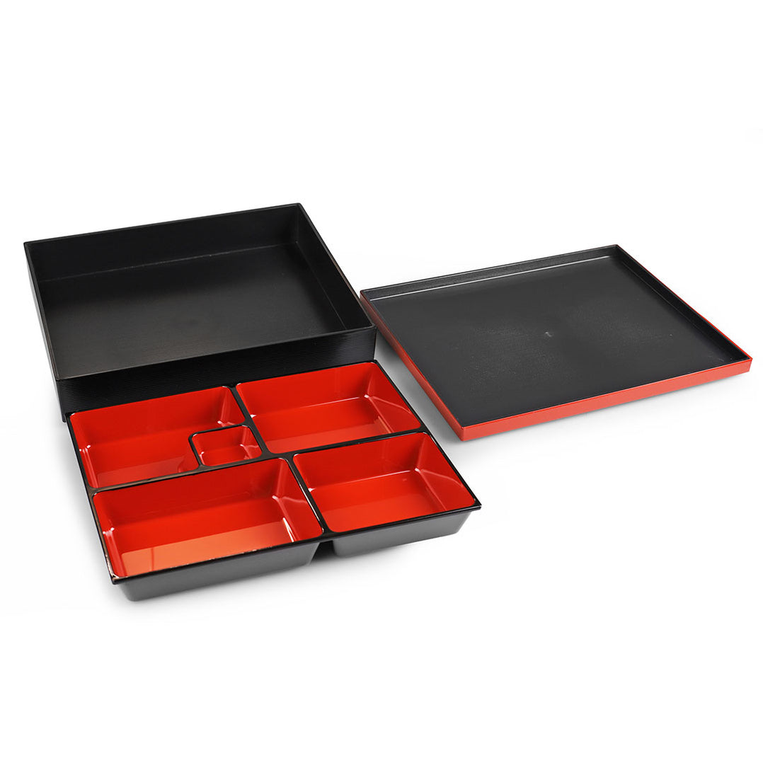 Black Rectangular Shokado Bento Box Red Inner 12.4" x 10.25" — MTC Kitchen