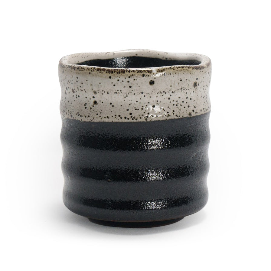 Tenmoku Glazed Black Yunomi Teacup with White Overlay 13.5 fl oz / 3.5 ...