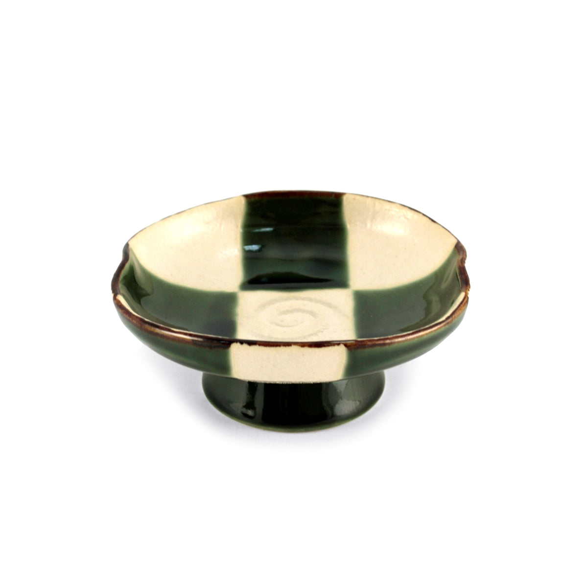 Oribe Green & Ivory Checkered Kobachi Dish with Stand 4.72" dia — MTC ...