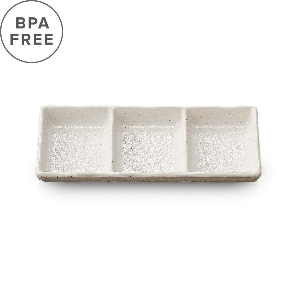 3 Compartment Melamine Kobiki White Grainy Condiment Dish 7.7" x 3.3 ...