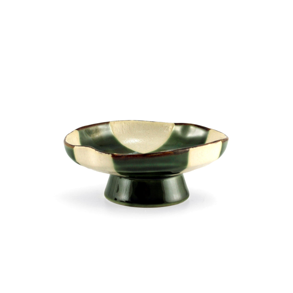 Oribe Green & Ivory Checkered Kobachi Dish with Stand 4.72" dia — MTC ...